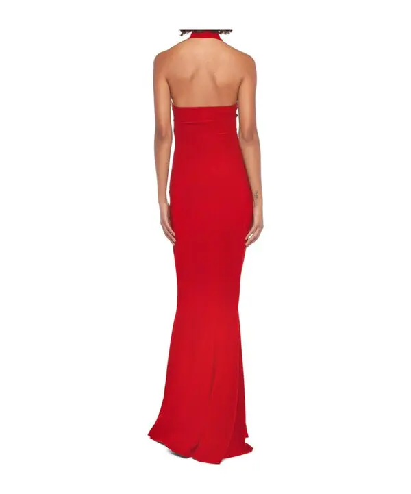 Norma Kamali Halter Turtle Fishtail Gown - Tiger Red