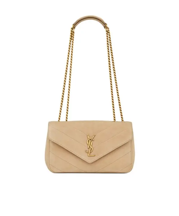 Saint Laurent Loulou Logo Plaque Small Shoulder Bag - Soft Beige