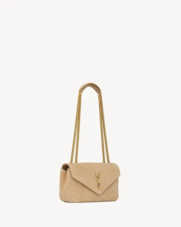 Saint Laurent Loulou Logo Plaque Small Shoulder Bag - Soft Beige