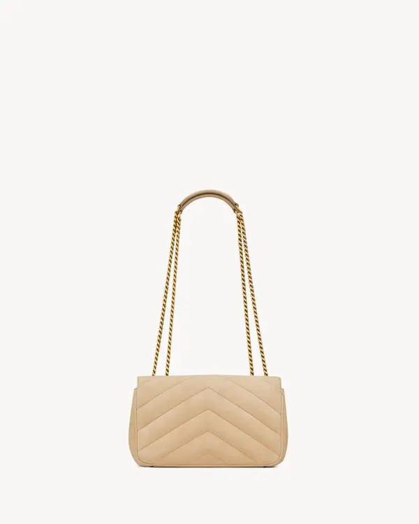 Saint Laurent Loulou Logo Plaque Small Shoulder Bag - Soft Beige