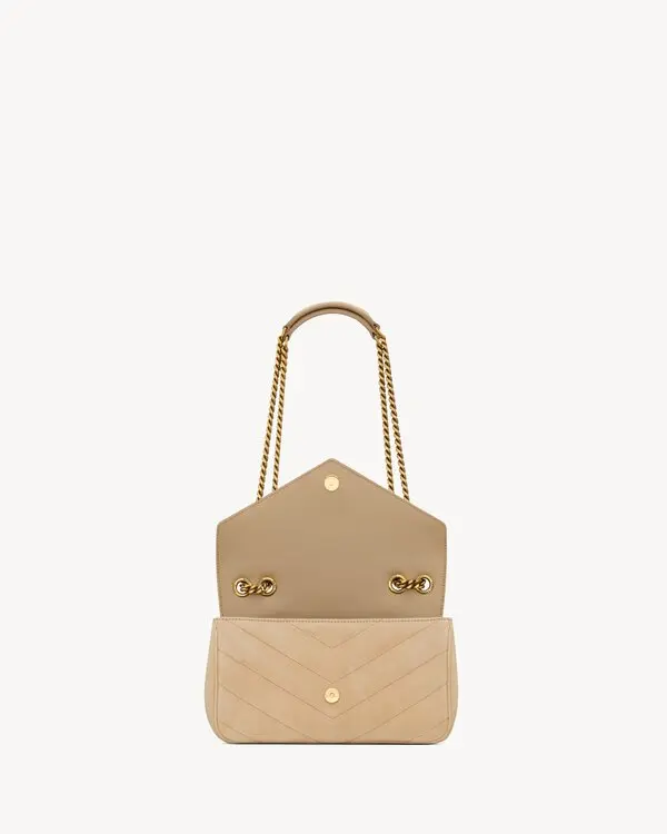 Saint Laurent Loulou Logo Plaque Small Shoulder Bag - Soft Beige