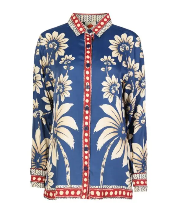 Farm Rio Floral Printed Long Sleeve Shirt