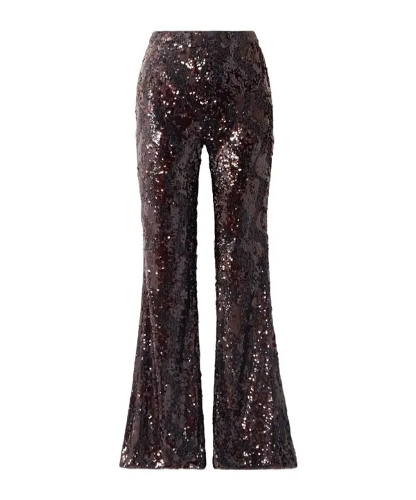 Veronica Beard Collier Sequin Satin Flare Pants - Brown