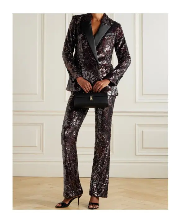 Veronica Beard Collier Sequin Satin Flare Pants - Brown