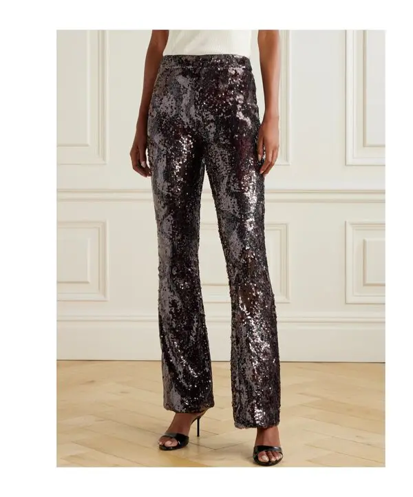 Veronica Beard Collier Sequin Satin Flare Pants - Brown