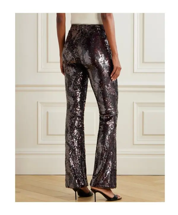 Veronica Beard Collier Sequin Satin Flare Pants - Brown