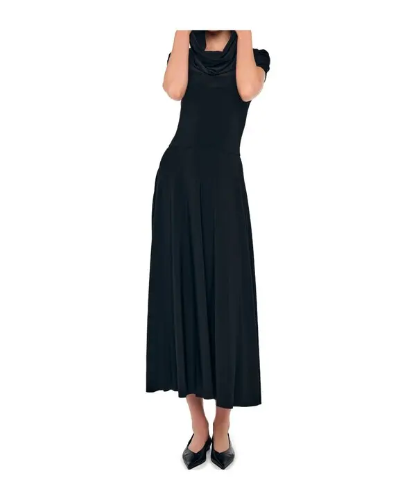 Norma Kamali Cowl Hooded Flared Dress
