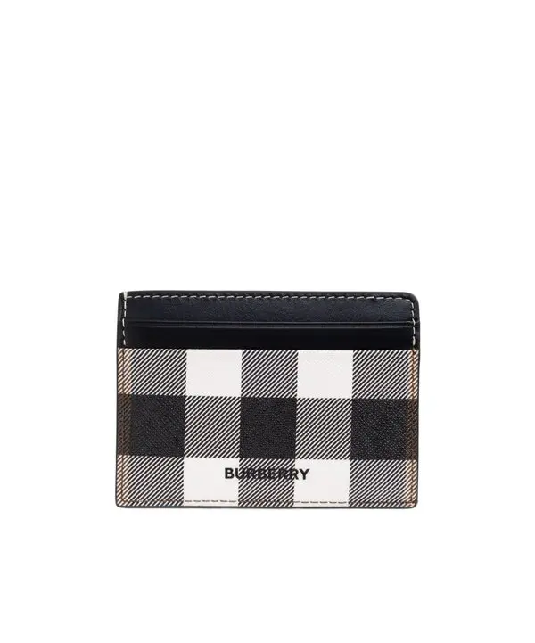 Burberry Logo Lettering Checked Card Holder - Black