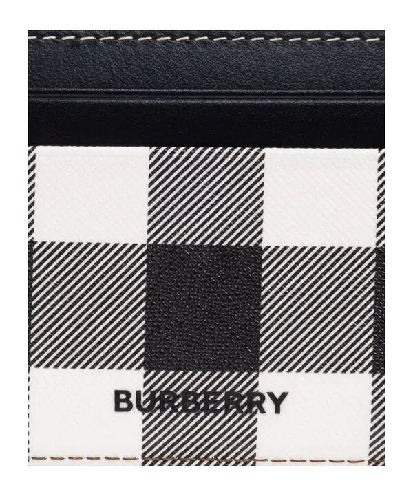 Burberry Logo Lettering Checked Card Holder - Black