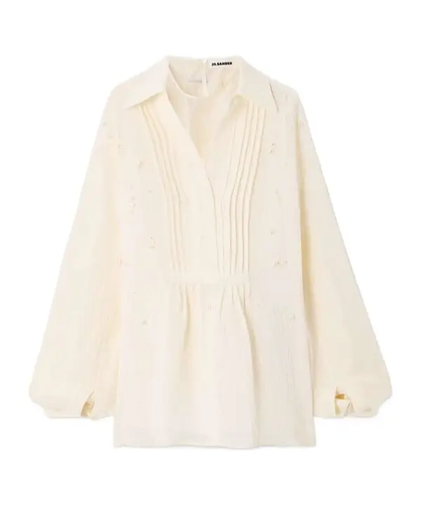 JIL SANDER Long Sleeve Blouse With Pearl Embellishments