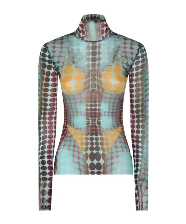 JEAN PAUL GAULTIER High Neck Printed Long Sleeve T-shirt - Gray