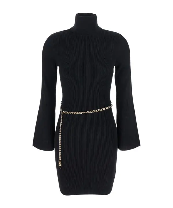 Michael Kors Ribbed High Neck Mini Dress With Chain Belt