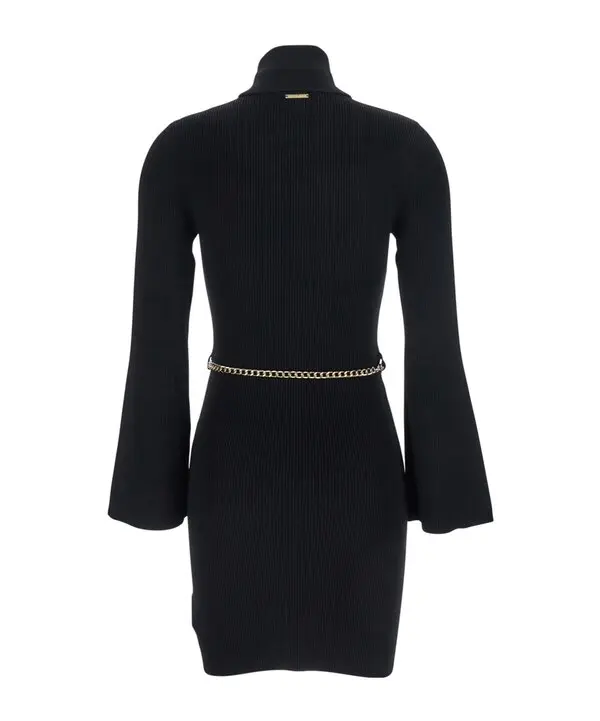 Michael Kors Ribbed High Neck Mini Dress With Chain Belt