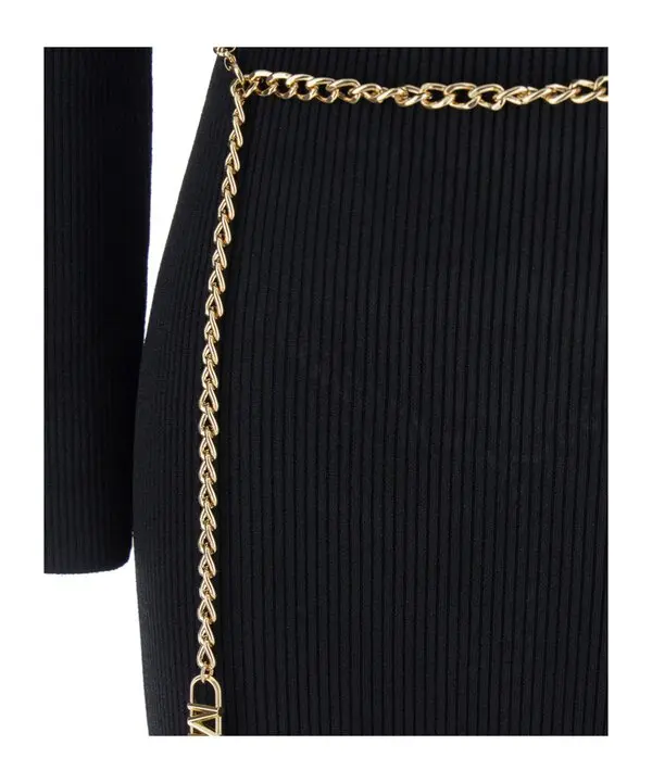 Michael Kors Ribbed High Neck Mini Dress With Chain Belt