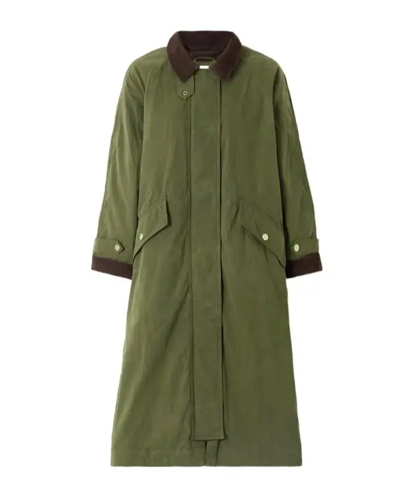 Veronica Beard Dietz Corduroy-trimmed Waxed Cotton-blend Coat