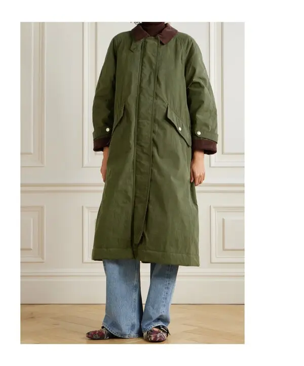 Veronica Beard Dietz Corduroy-trimmed Waxed Cotton-blend Coat