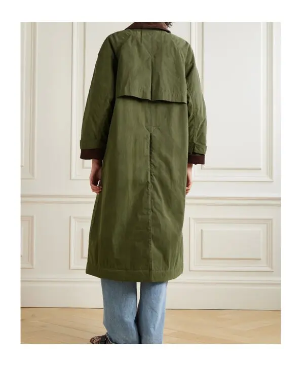 Veronica Beard Dietz Corduroy-trimmed Waxed Cotton-blend Coat