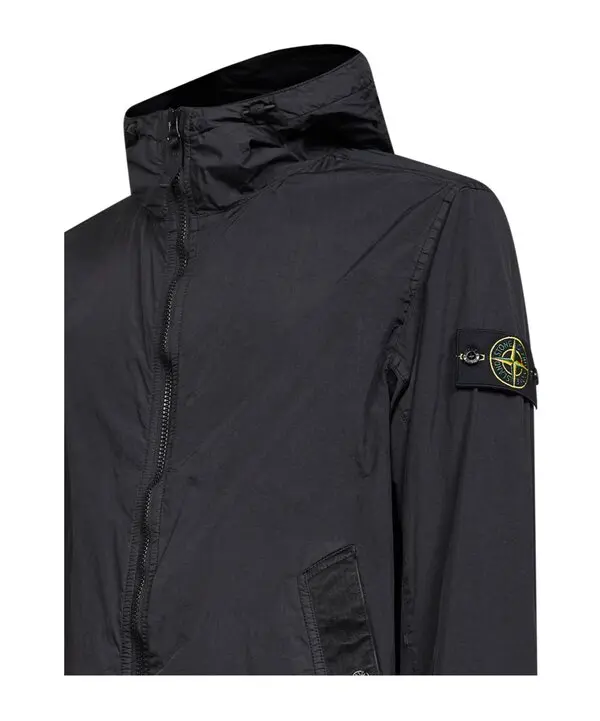 Stone Island Logo Patch Hooded Jacket - Black