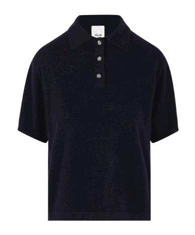 ALLUDE Short-sleeved Knit Polo Shirt - Black