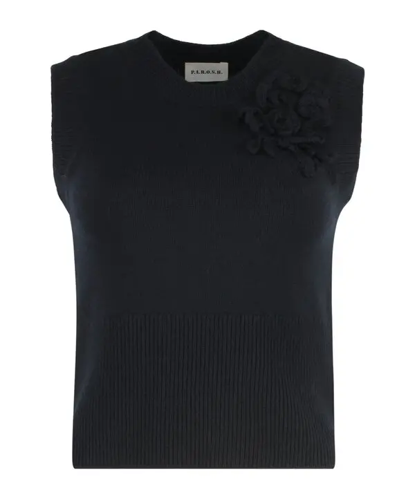 P.a.r.o.s.h Loira Floral Embellished Knitted Vest - Black