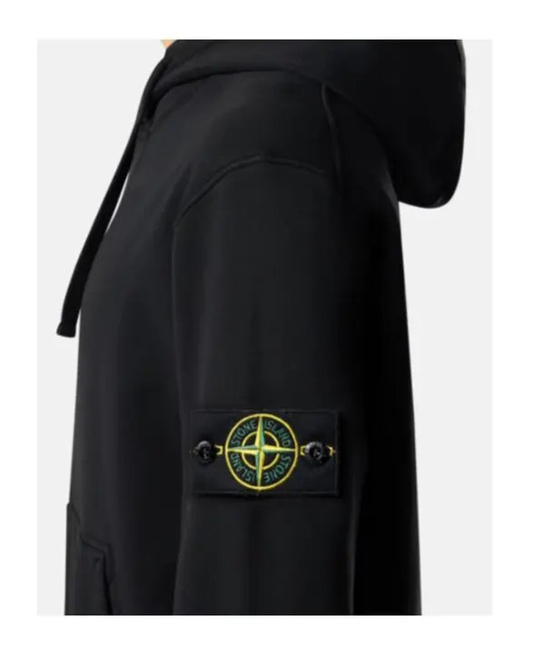 Stone Island Logo Patch Drawstring Hoodie - Black