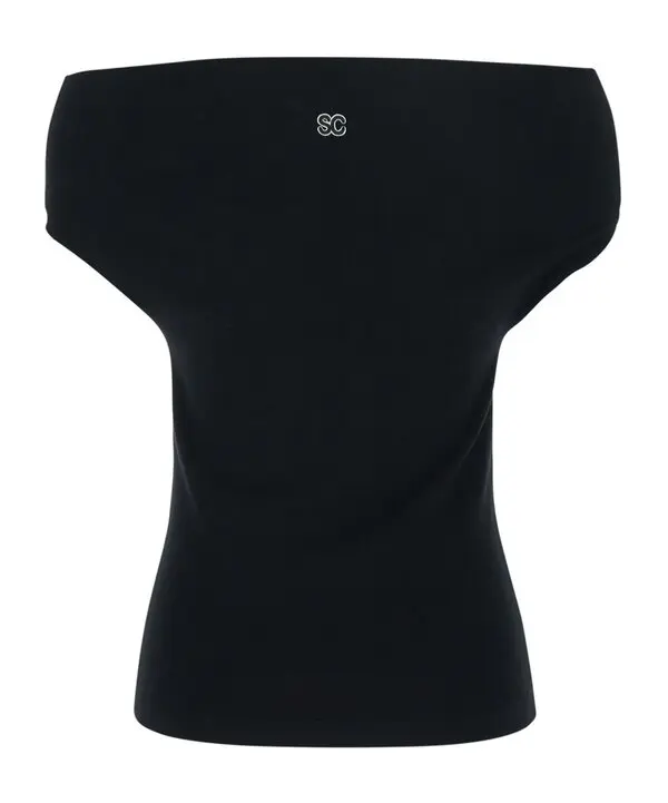 SEMICOUTURE Off-shoulder Knit Top - Black