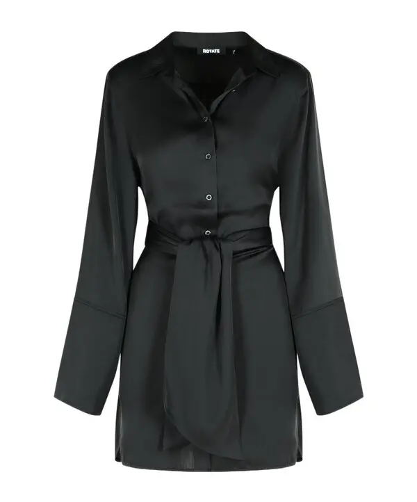 ROTATE BY BIRGER CHRISTENSEN Mini Shirt Dress With Belted Waist And Long Sleeves
