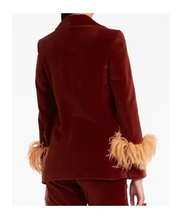 La DoubleJ Keaton Feather-trim Velvet Blazer