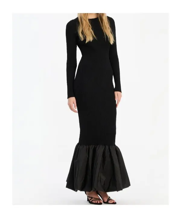 ROTATE BY BIRGER CHRISTENSEN Open-back Ruffled-hem Knitted Dress