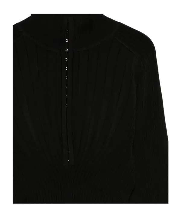 MUGLER Ribbed Knit High Neck Top With Hook-and-eye Closure