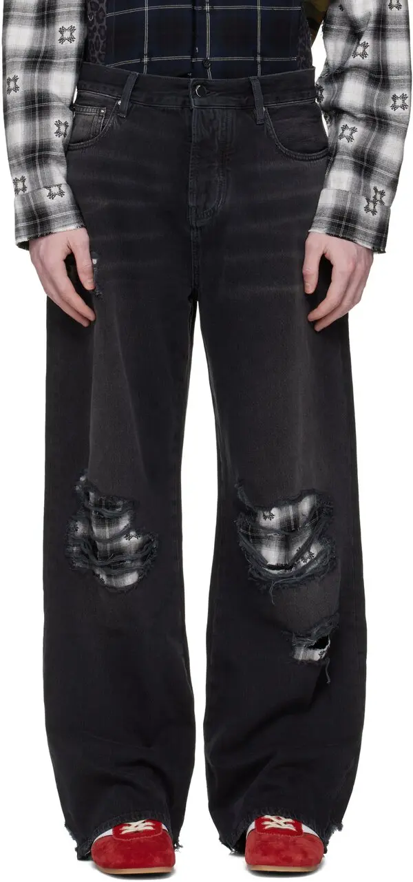 Amiri Flannel Repair Baggy Jeans