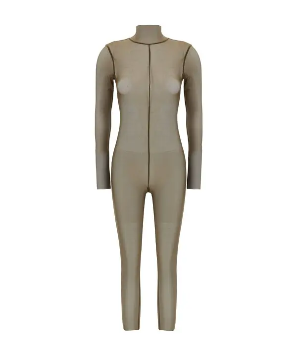 Norma Kamali Turtle Neck Semi-transparent Jumpsuit - Bark