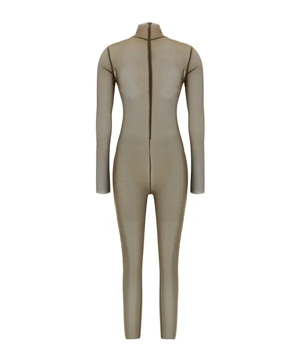 Norma Kamali Turtle Neck Semi-transparent Jumpsuit - Bark