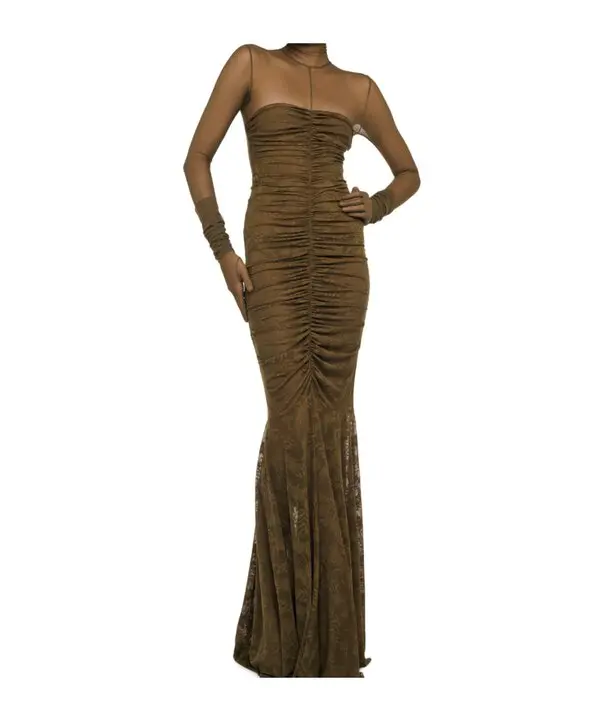 Norma Kamali Turtle Neck Semi-transparent Jumpsuit - Bark