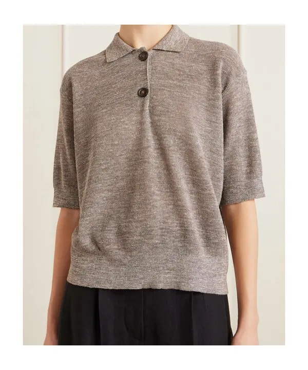 Brunello Cucinelli Cropped Knitted Polo Shirt - Brown