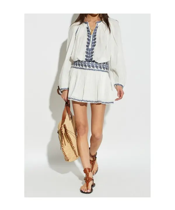 Isabel Marant Étoile Embroidered Pleated Flared Mini Skirt