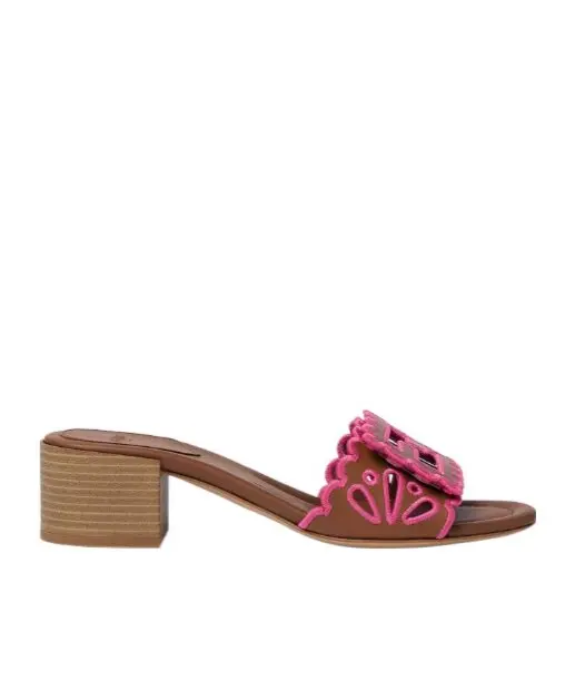 Fendi Nappa Leather Slides With Scalloped Embroidery - Brown