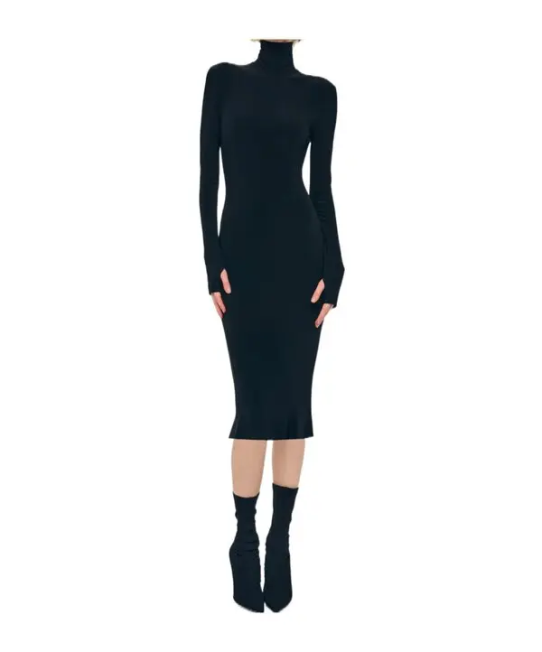 Norma Kamali Long Sleeve Turtleneck Midi Dress
