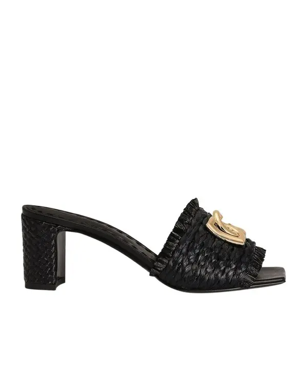 Dolce & Gabbana Logo Raffia Heeled Mules - Black