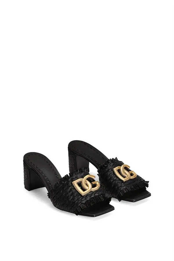 Dolce & Gabbana Logo Raffia Heeled Mules