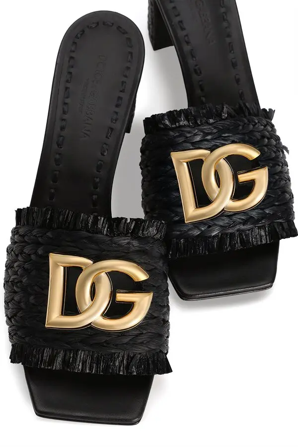 Dolce & Gabbana Logo Raffia Heeled Mules