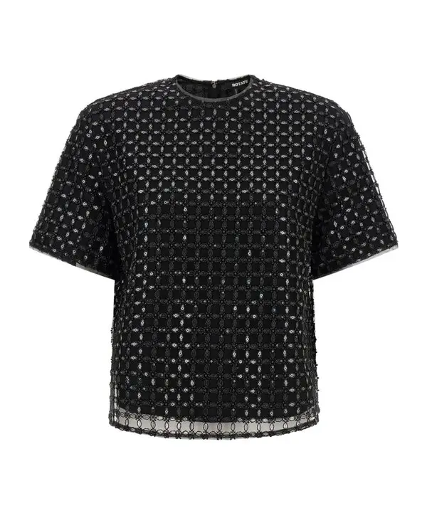 ROTATE BY BIRGER CHRISTENSEN Beaded And Sequined Short Sleeve Top - Black