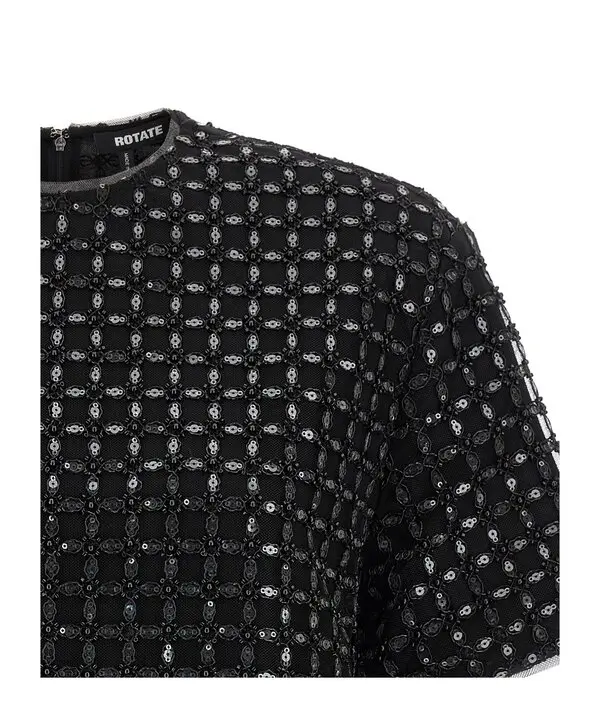 ROTATE BY BIRGER CHRISTENSEN Beaded And Sequined Short Sleeve Top - Black