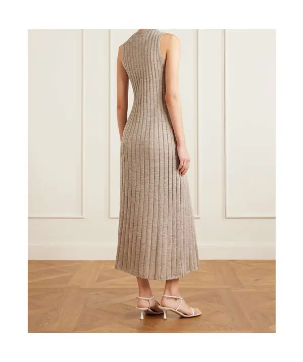 Brunello Cucinelli Sleeveless Round Neck Ribbed Knit Dress