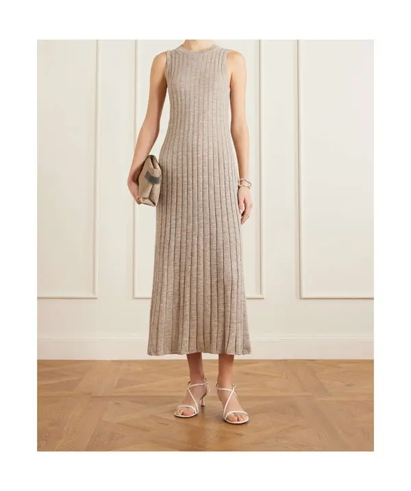 Brunello Cucinelli Sleeveless Round Neck Ribbed Knit Dress