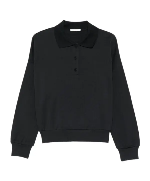 THE ROW Long-sleeve Polo Shirt With Ribbed Details - Deep Navy Blue
