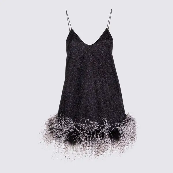 Oseree Lurex Feather Trimmed Knee-length Dress