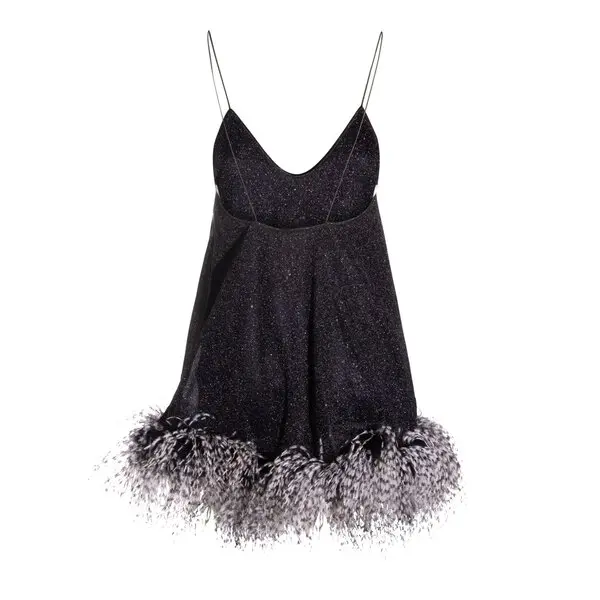 Oseree Lurex Feather Trimmed Knee-length Dress