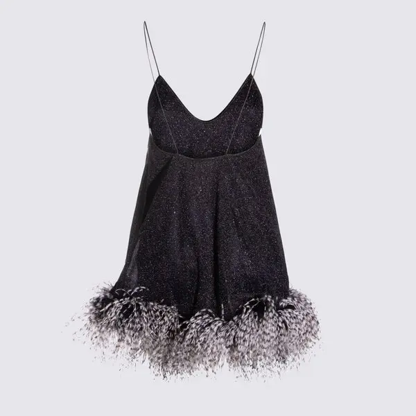 Oseree Lurex Feather Trimmed Knee-length Dress