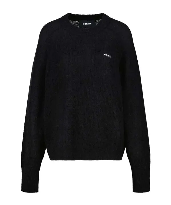 ROTATE BY BIRGER CHRISTENSEN Logo Patch Crew Neck Sweater - Black